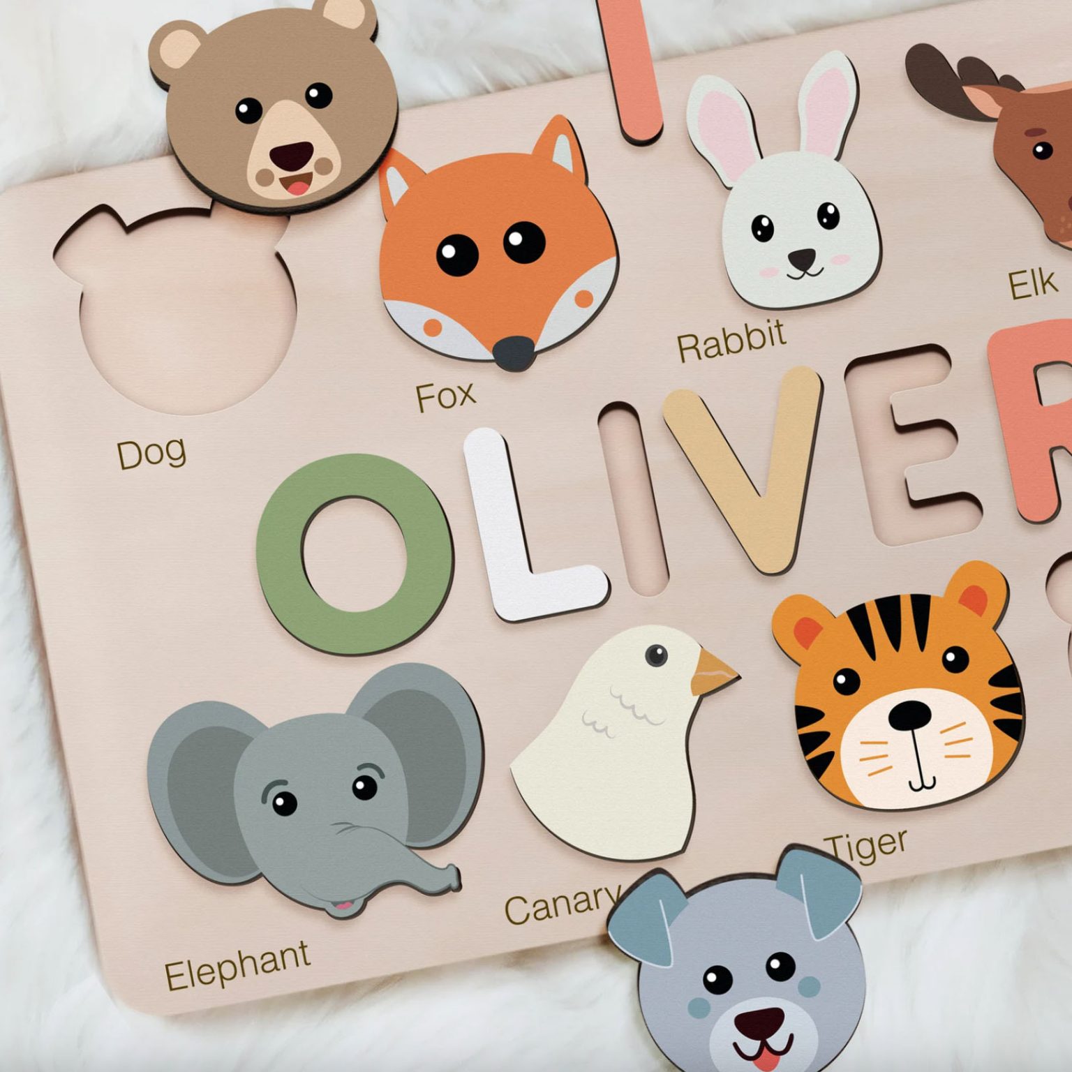 Personalized Wooden Name Puzzle with Animals – Set4 – Zuzu Puzzle