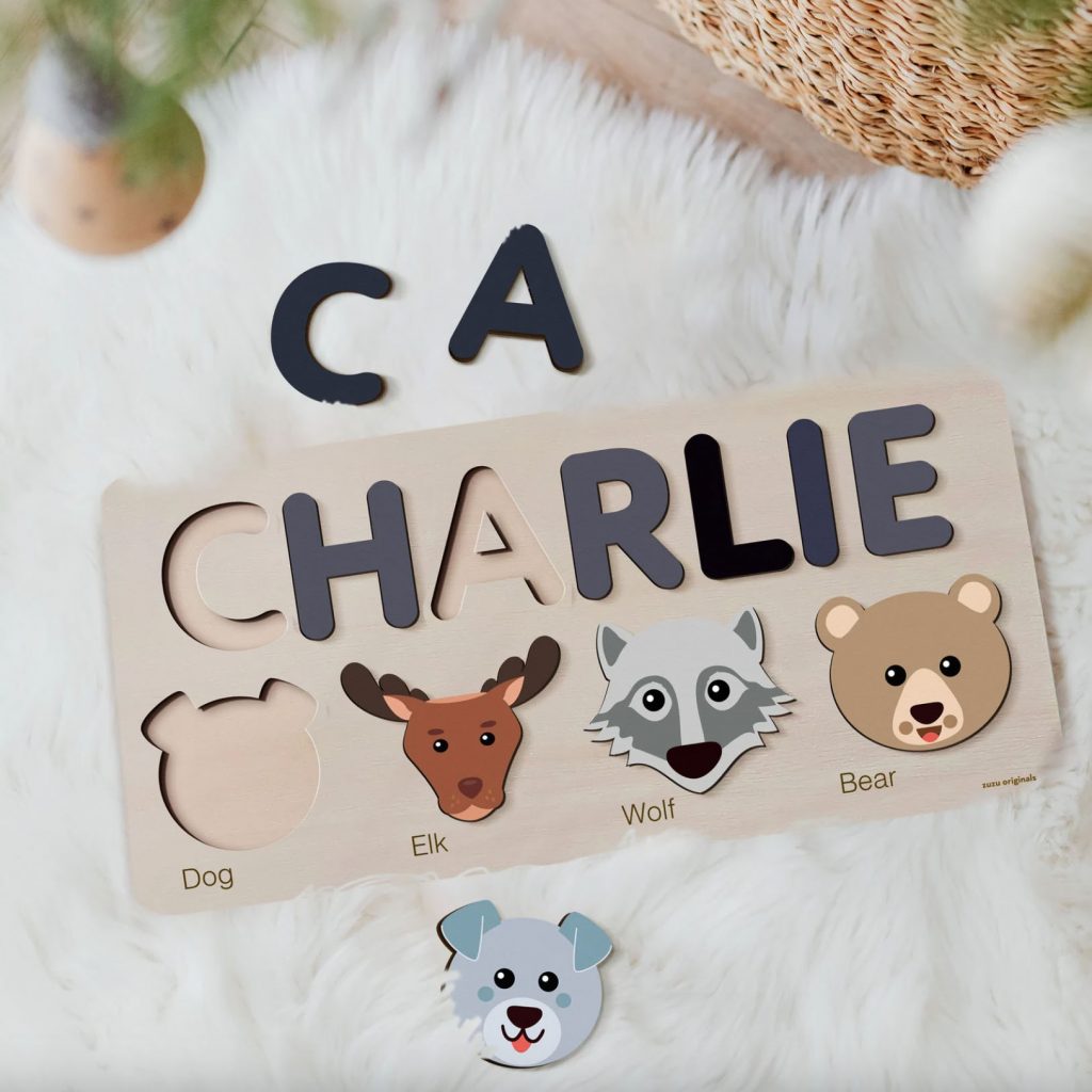 Personalized Wooden Name Puzzle with Animals – Set4 – Zuzu Puzzle