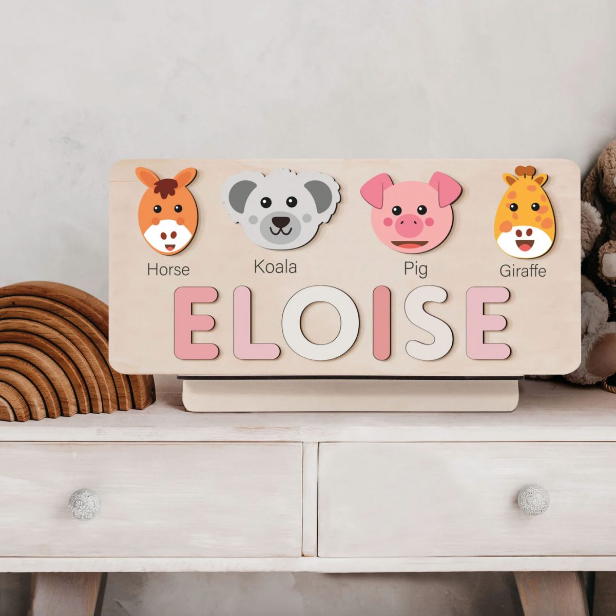 Personalized Wooden Name Puzzle with Animals – Set8 – Zuzu Puzzle