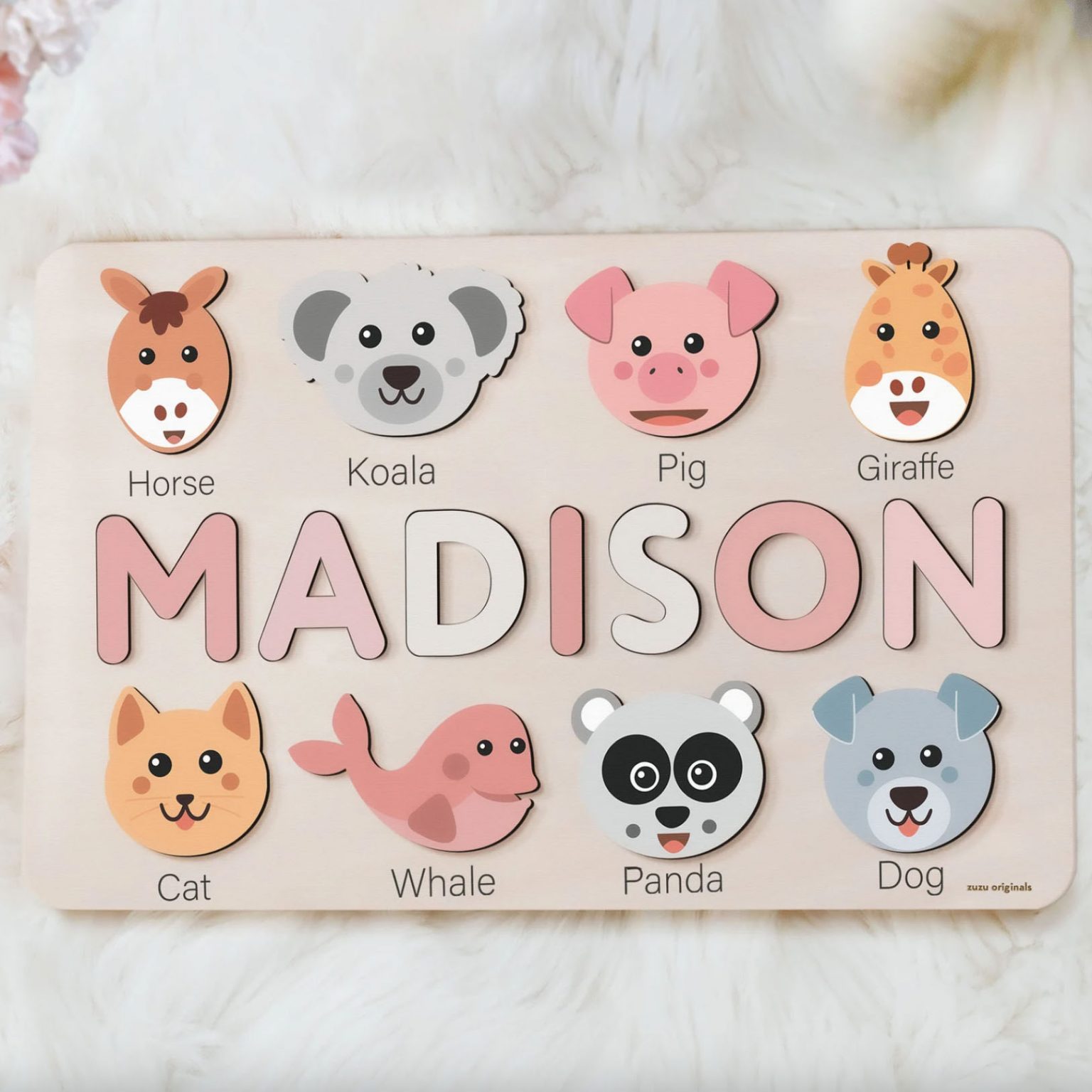 Personalized Wooden Name Puzzle with Animals – Set1 – Zuzu Puzzle