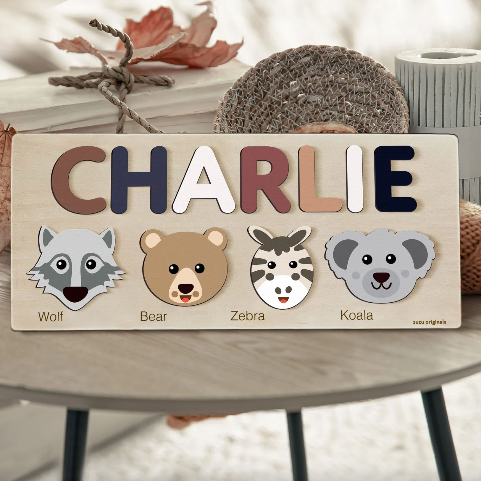 Wooden Name Puzzle with Animals – Zuzu Puzzle