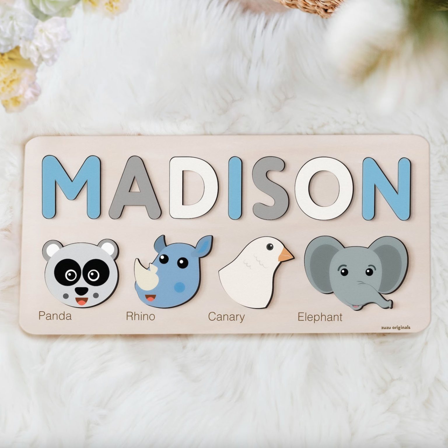 Personalized Wooden Name Puzzle with Animals – Set3 – Zuzu Puzzle