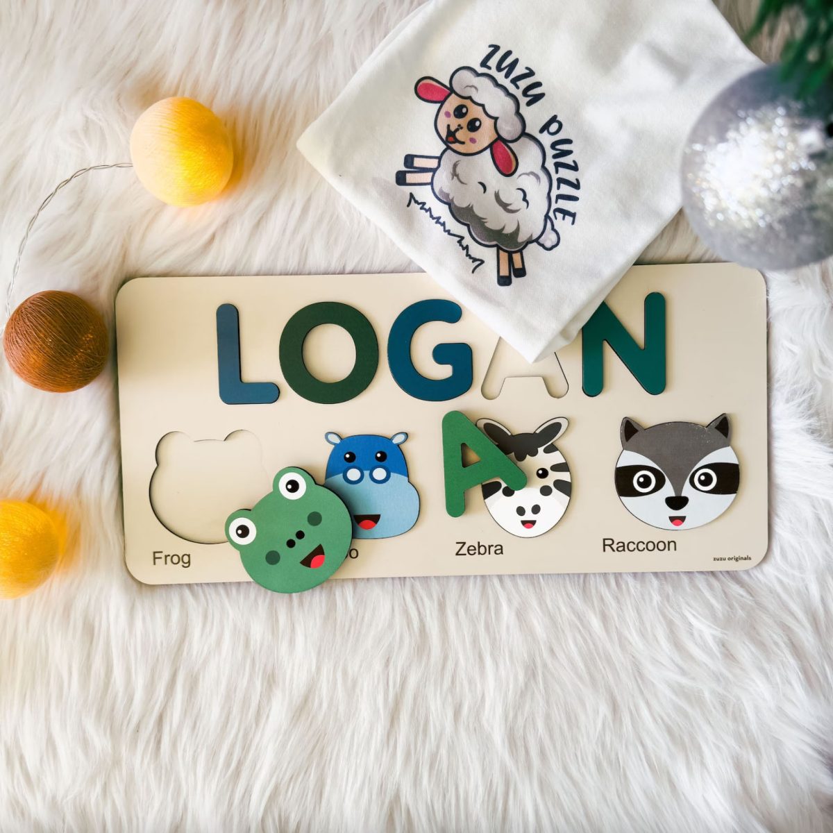 Personalized Wooden Name Puzzle with Animals – Set10 – Zuzu Puzzle