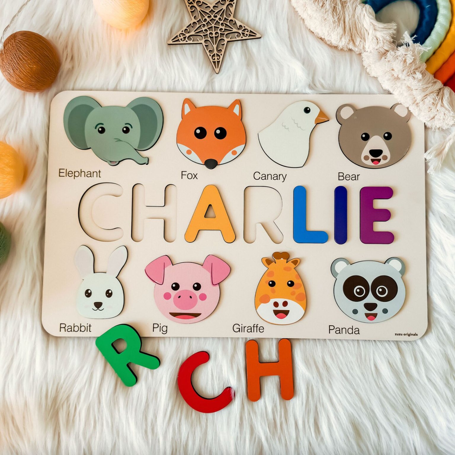 Personalized Wooden Name Puzzle with Animals – Set5 – Zuzu Puzzle