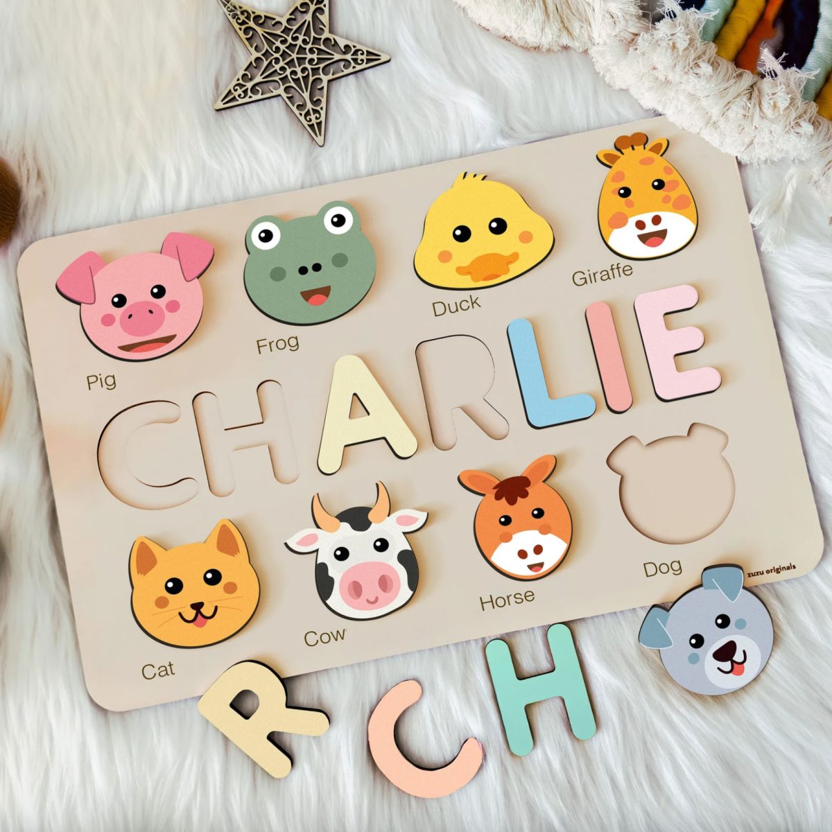 Personalized Wooden Name Puzzle with Animals – Set1 – Zuzu Puzzle