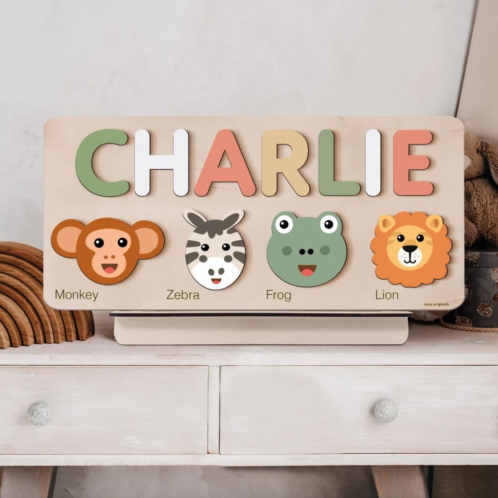 Personalized Wooden Name Puzzle with Animals – Set1 – Zuzu Puzzle
