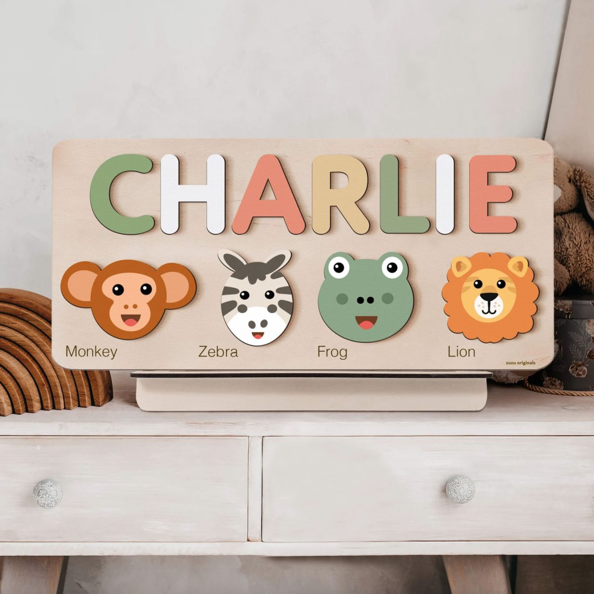 Personalized Wooden Name Puzzle with Animals – Set1 – Zuzu Puzzle