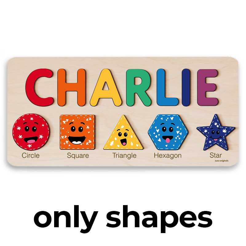 Wooden Name Puzzle with Numbers and Shapes – Zuzu Puzzle