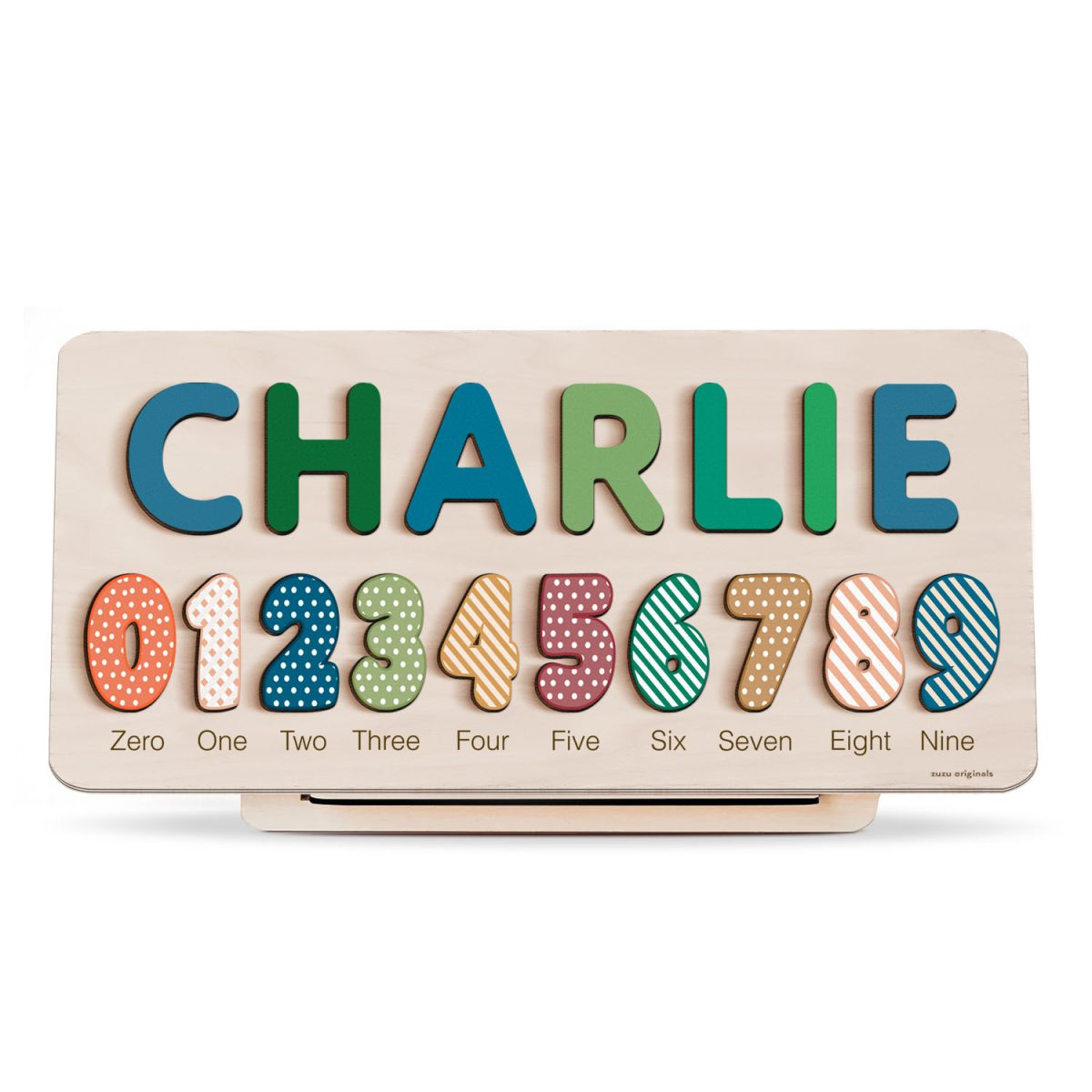 Personalized Wooden Name Puzzle with Numbers & Shapes – Rainbow – Zuzu ...